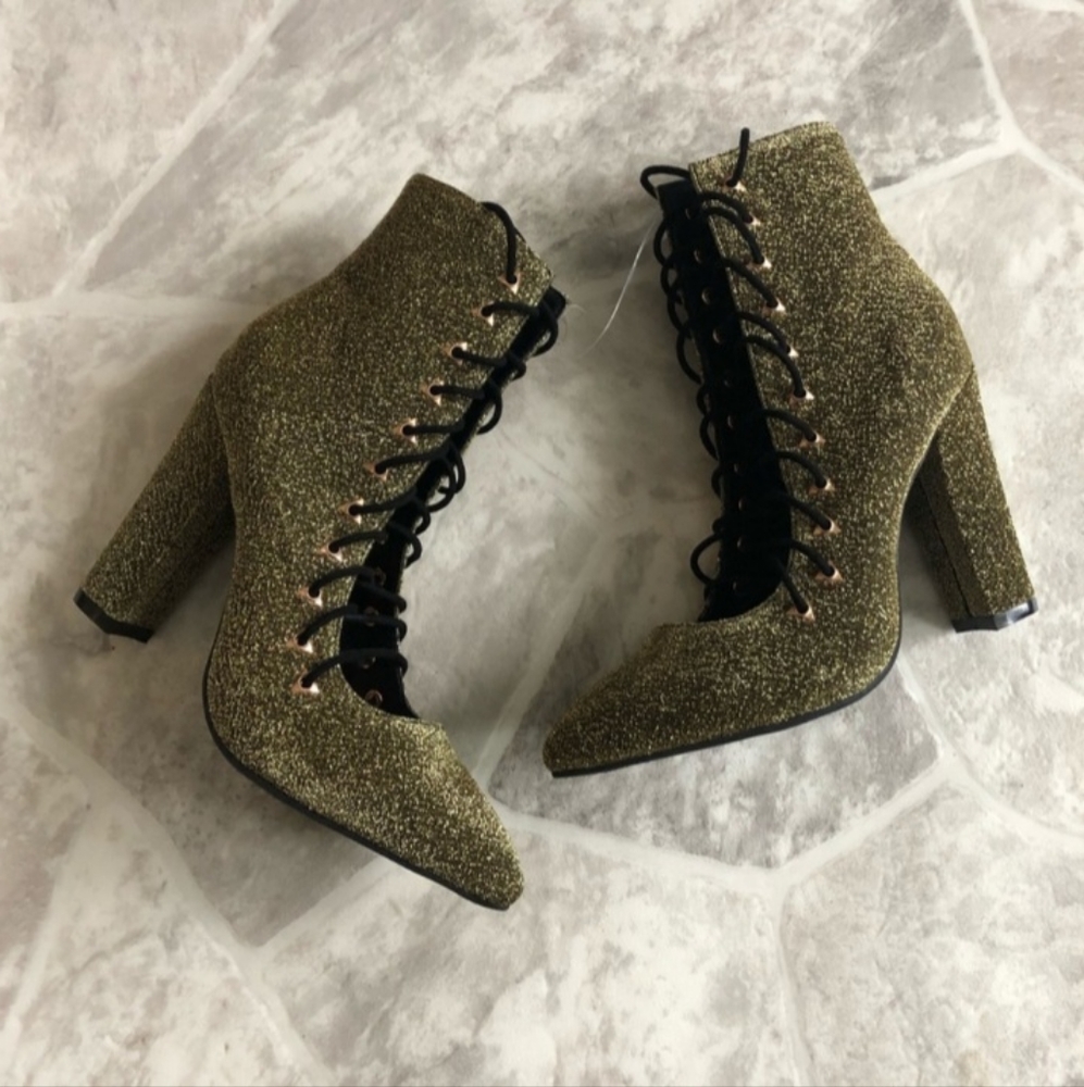 Gold Glitter Booties By Bamboo - Gem